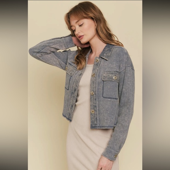 Mystree | Jackets & Coats | 89 Mystree Denim Blue Cotton Waffle Knit ...